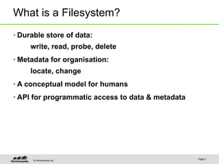 HDFS: Hadoop Distributed Filesystem | PPTX | Operating Systems | Computer Software and Applications
