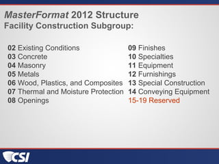 2013 07-17 master format | PPT