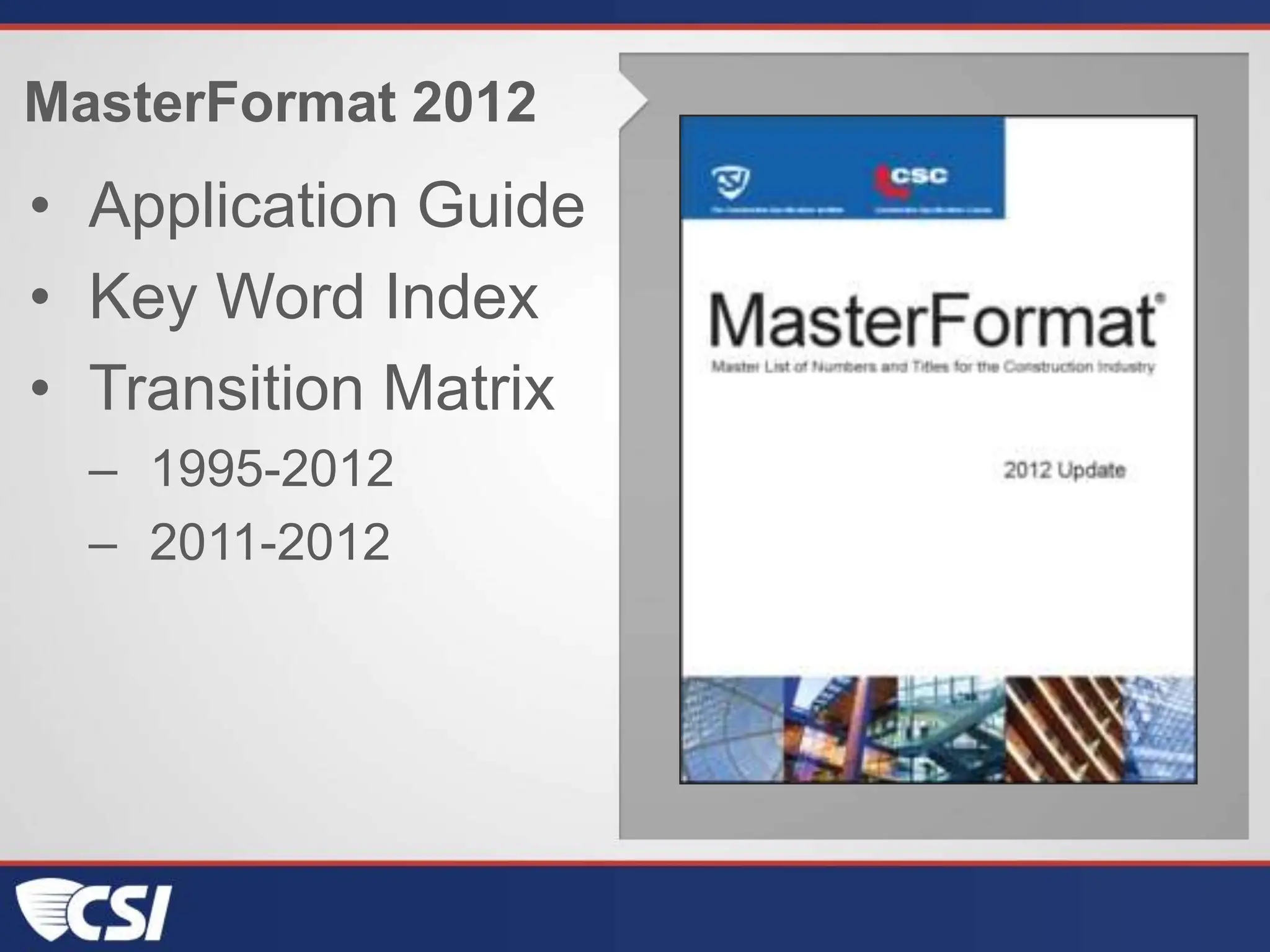 CSI MasterFormat REFERENCE DOCUMENT_20240227 | PPT