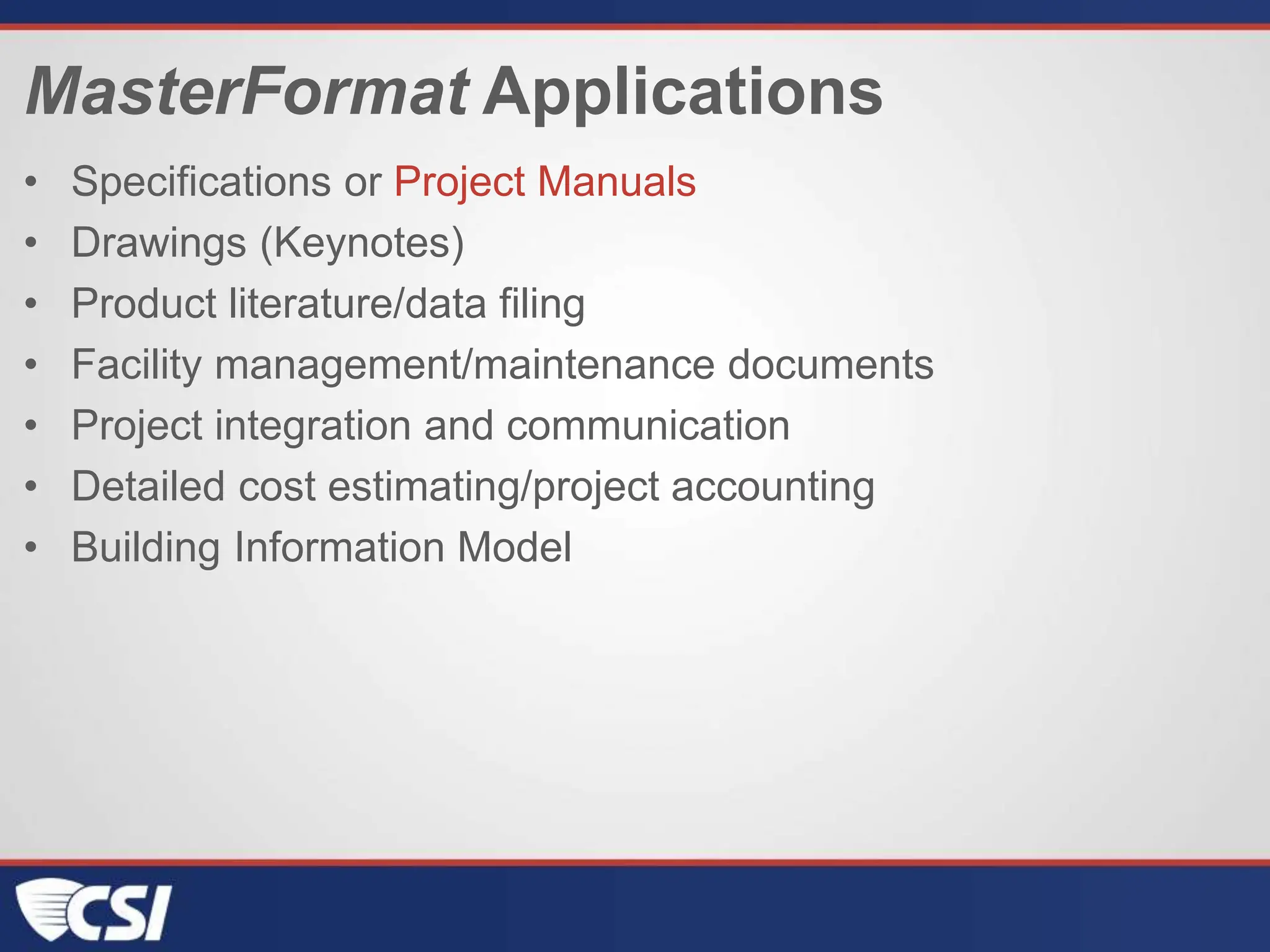 CSI MasterFormat REFERENCE DOCUMENT_20240227 | PPT