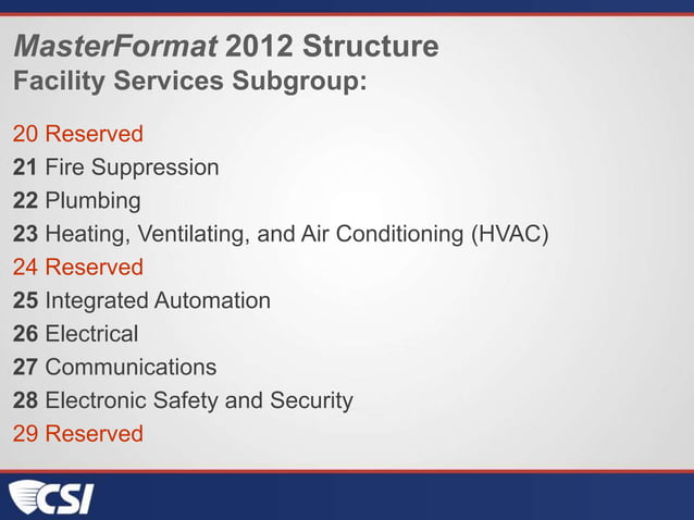 CSI MasterFormat REFERENCE DOCUMENT_20240227 | PPT | Construction ...