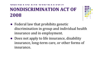 Legal Issues Raised by Genetic Testing: Genetic Discrimination and Gene ...