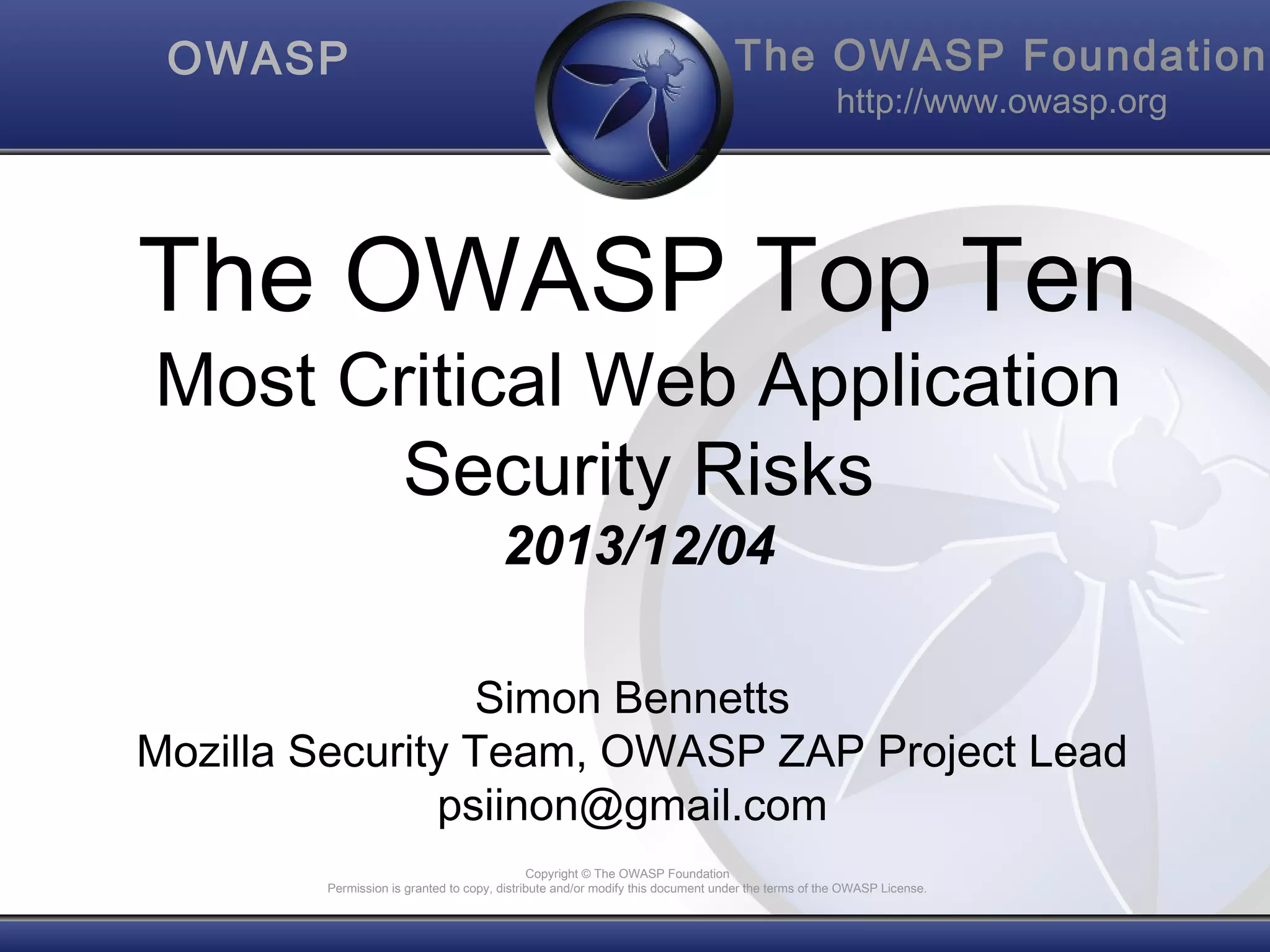 The Owasp Top 10 Most Critical Web App Security Risks Tdt Cluj 20 Ppt