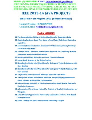 2013 2014 ieee be btech me mtech java projects richbrain technologies | PDF