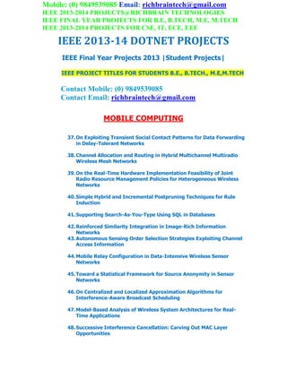 2013 2014 ieee btech mtech dotnet projects richbraintechnologies | PDF