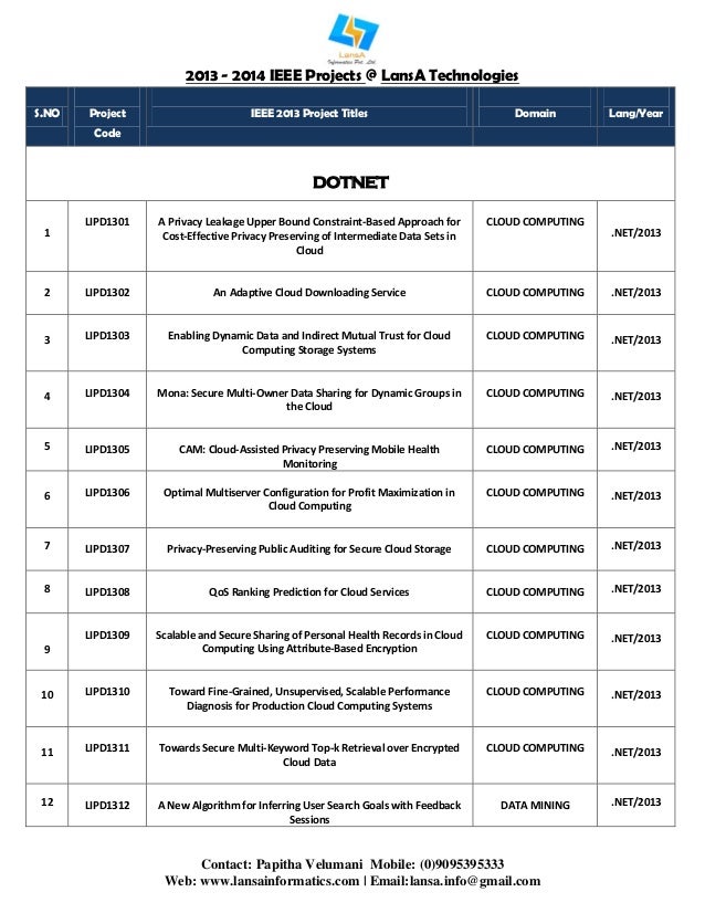 2013 ieee dotnet project titles - lans a informatics 2013 ieee dotnet project titles - lans a informatics
