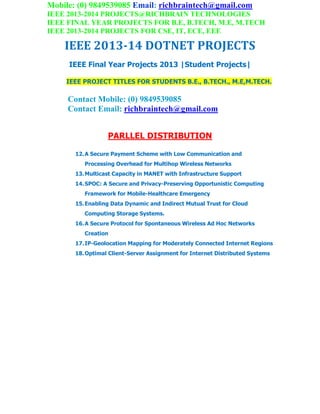 2013 2014 ieee final sem be,btech dotnet project titles | PDF