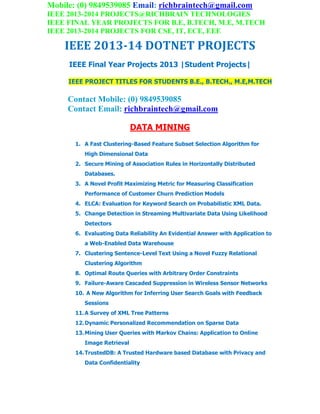 2013 2014 ieee final sem students cse,it dotnet project titles | PDF