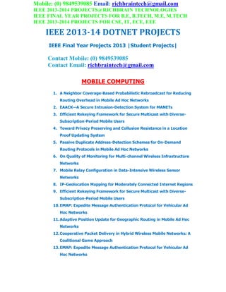 2013 2014 ieee final sem students cse,it dotnet project titles | PDF