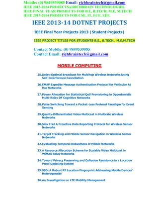 2013 2014 ieee final sem students me,mtech dotnet project titles | PDF
