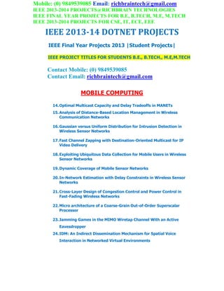 2013 2014 ieee final year students csee,it dotnet project titles | PDF