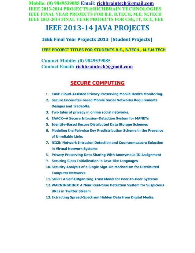 2013 2014 ieee java projects richbraintechnologies | PDF