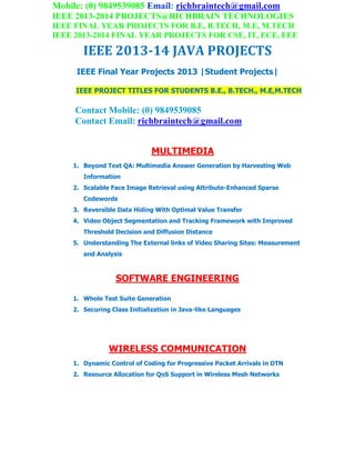 2013 2014 ieee java projects richbraintechnologies | PDF