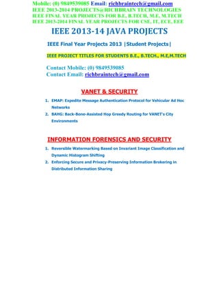 2013 2014 ieee java projects richbraintechnologies | PDF