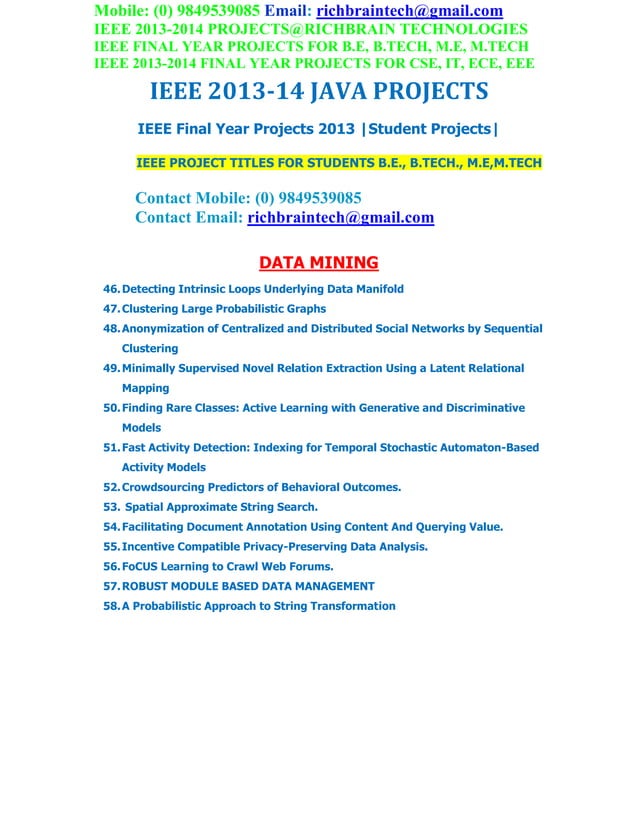 2013 2014 ieee java projects richbraintechnologies | PDF