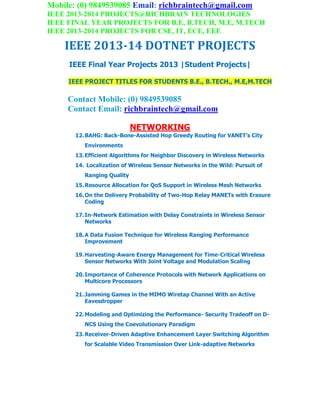 2013 2014 ieee mca dotnet project titles | PDF