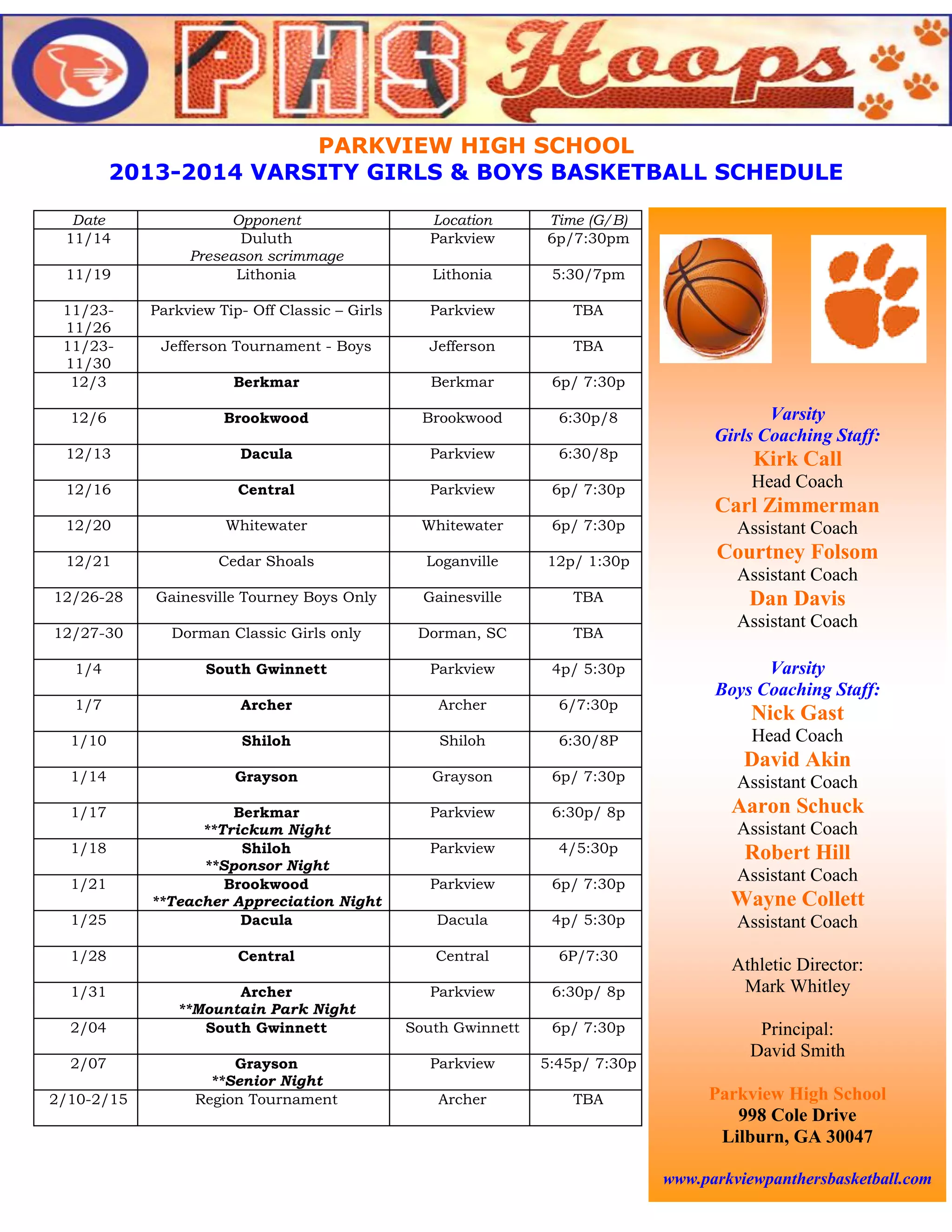 2013 2014 Varsity Basketball schedule | PDF