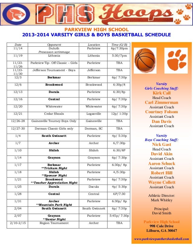 2013 2014 Varsity Basketball Schedule 2013 2014 Varsity Basketball Schedule