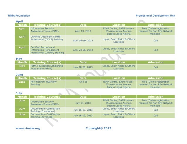 2013 events-and-training-calendar | PDF | Technology & Computing