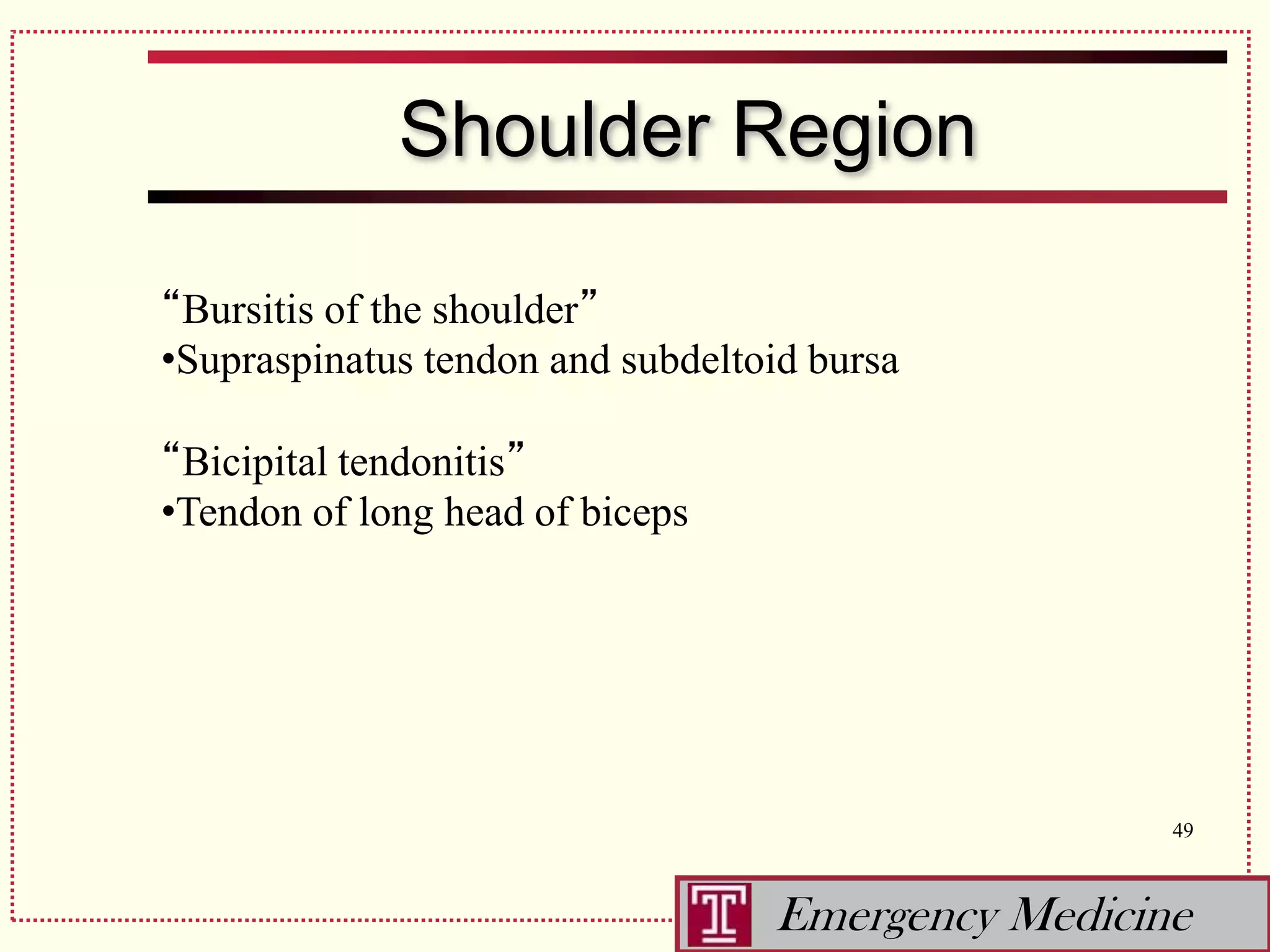 GEMC- Bursitis, Tendonitis, Fibromyalgia, and RSD- Resident Training | PDF
