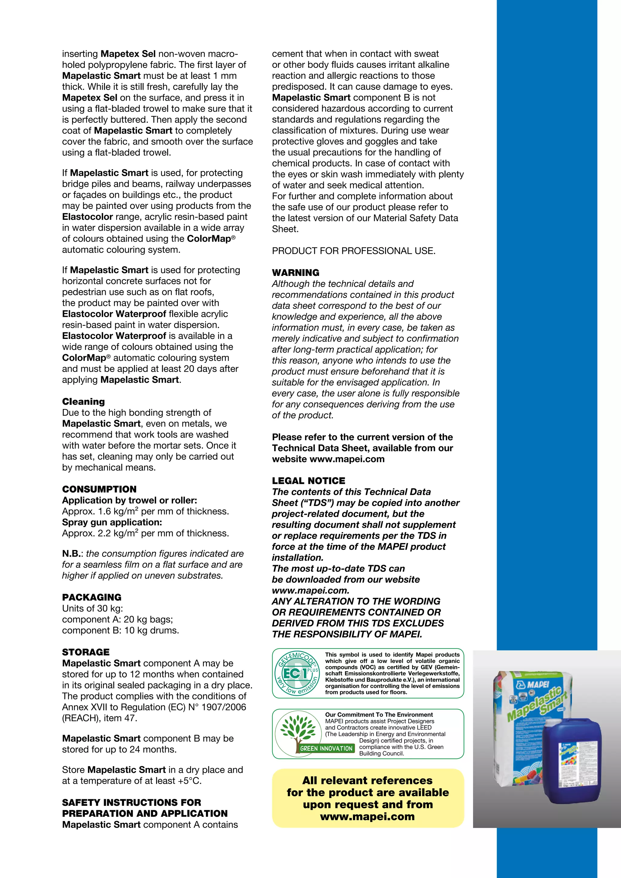 Technical Data Sheet of Mapelastic Smart by Mapei | PDF