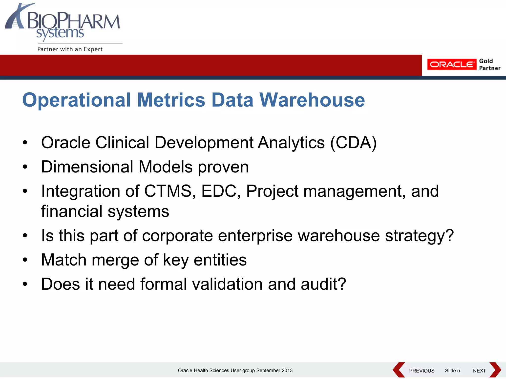 2013 OHSUG - Clinical Data Warehouse Implementation | PPT