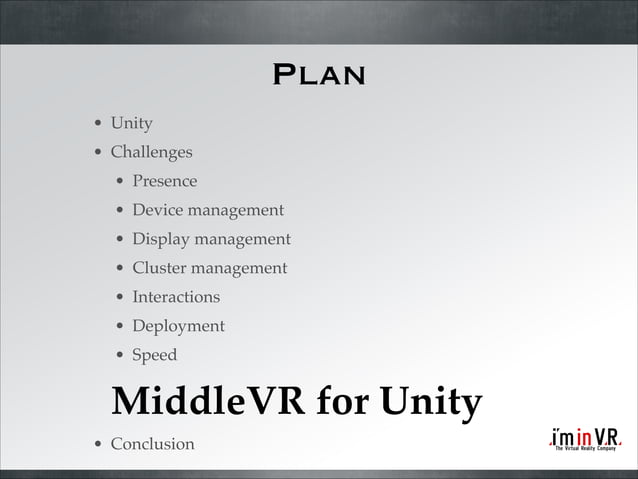 SAE AR/VR - The challenges of creating a VR application with Unity | PPT