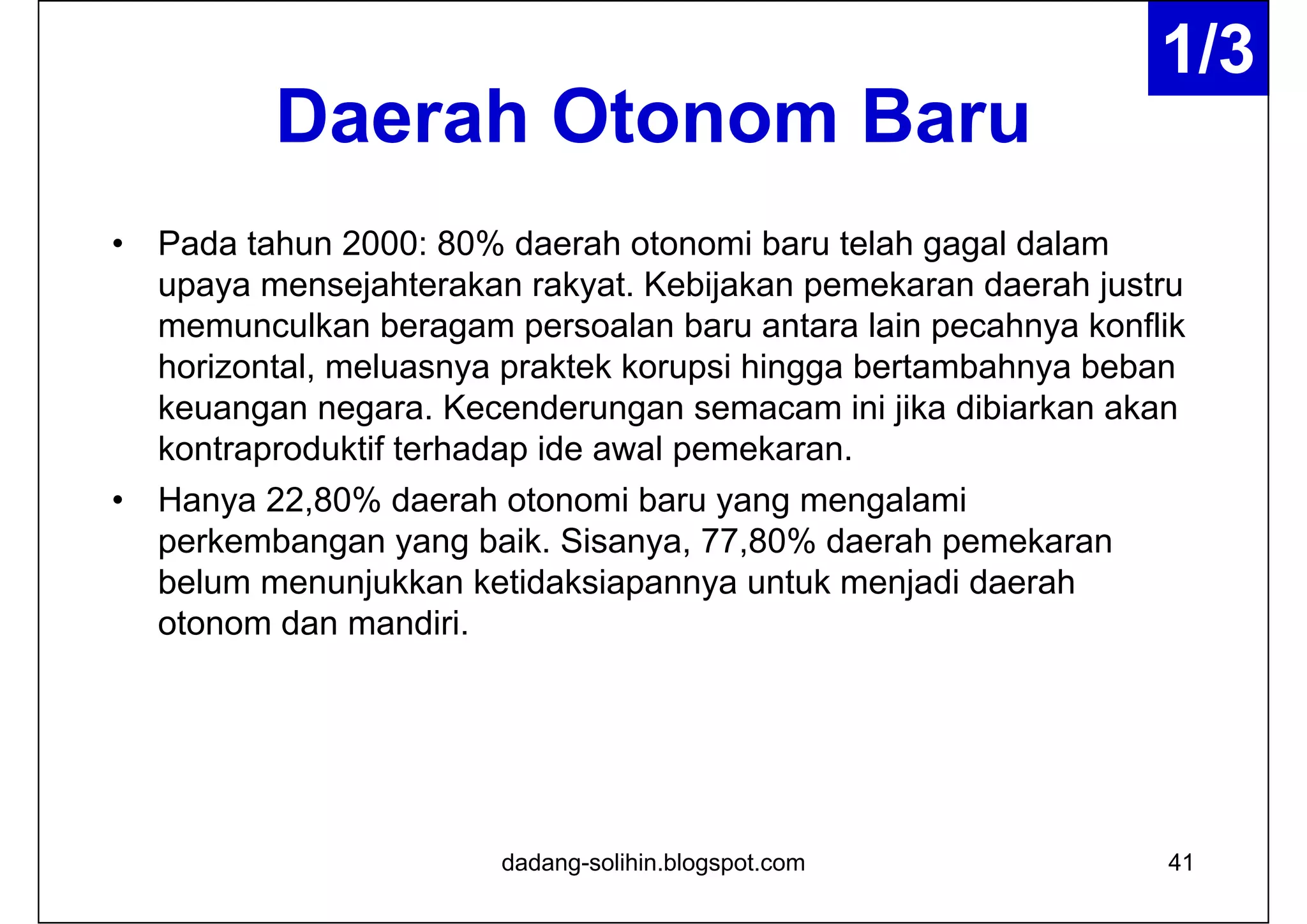Desentralisasi dan Otonomi Daerah di Indonesia | PDF