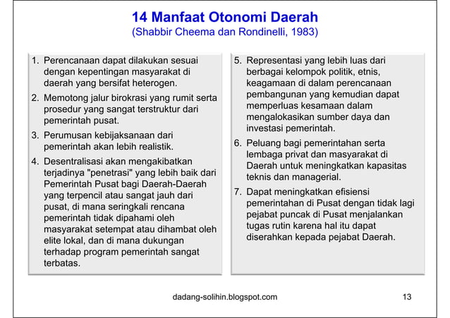 Desentralisasi dan Otonomi Daerah di Indonesia | PDF