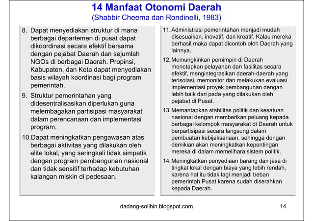 Desentralisasi dan Otonomi Daerah di Indonesia | PDF