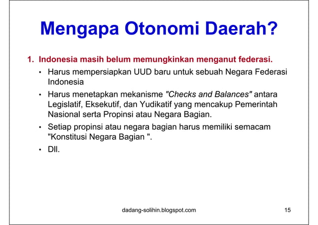 Desentralisasi dan Otonomi Daerah di Indonesia | PDF