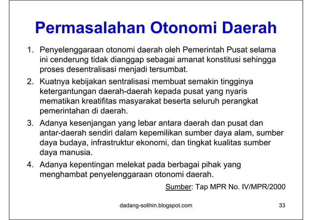 Desentralisasi dan Otonomi Daerah di Indonesia | PDF