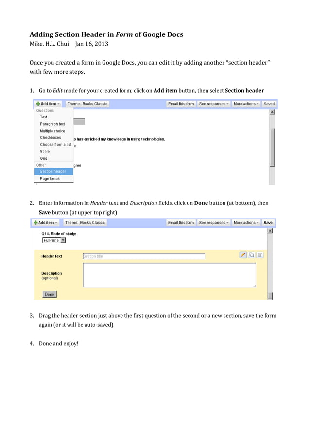 Adding section header in Form of Google Docs | PDF