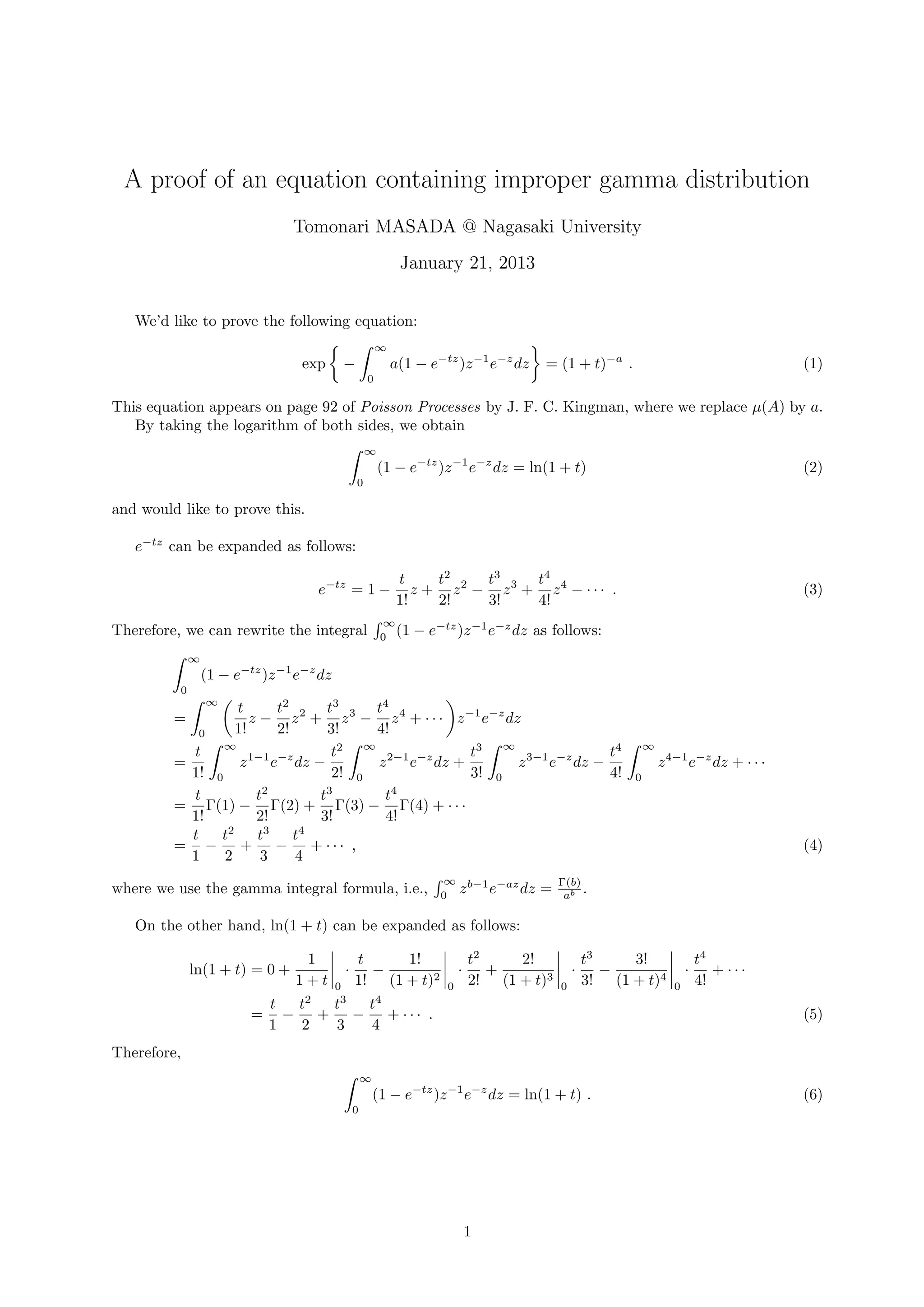 A proof of an equation containing improper gamma distribution | PDF ...