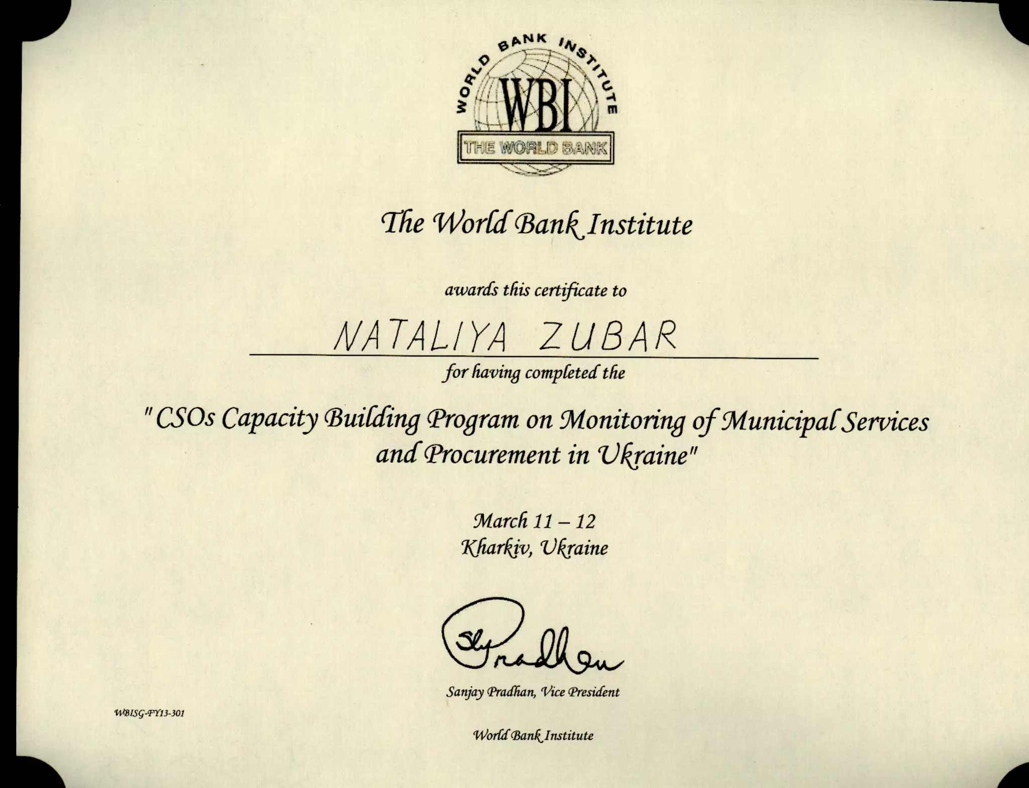 World Bank Institute Certificate | PPT