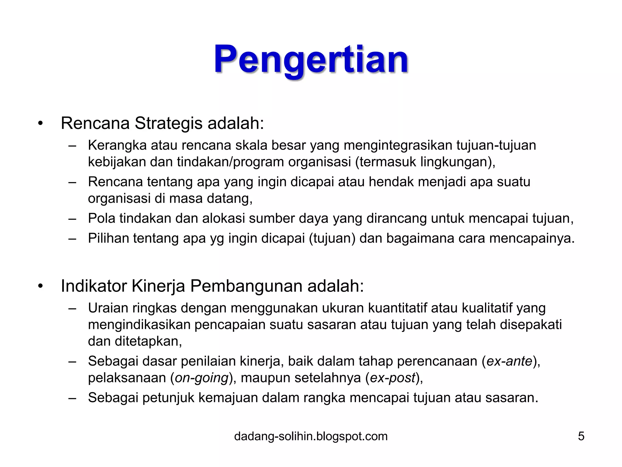 Rencana Strategis dan Indikator Kinerja Pembangunan | PDF
