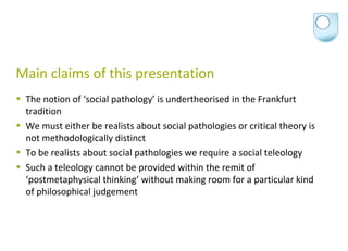 Social Pathology & Postmetaphysical Thinking | PPT