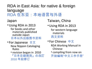 RDA and Its Application in China/Chinese RDA及其在中国/中文的应用 | PPT