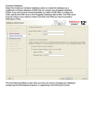 Installing oracle database 12c as container database with three pluggable databases | PPT