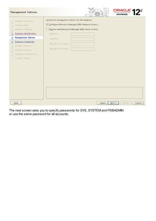 Installing oracle database 12c as container database with three pluggable databases | PPT