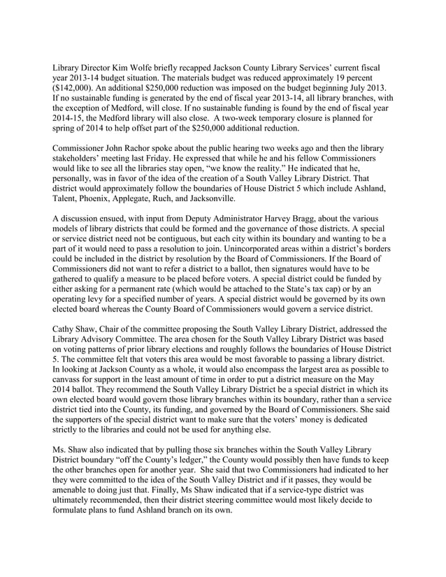 Jackson County Library Advisory Committee: Meeting minutes, July 29 ...