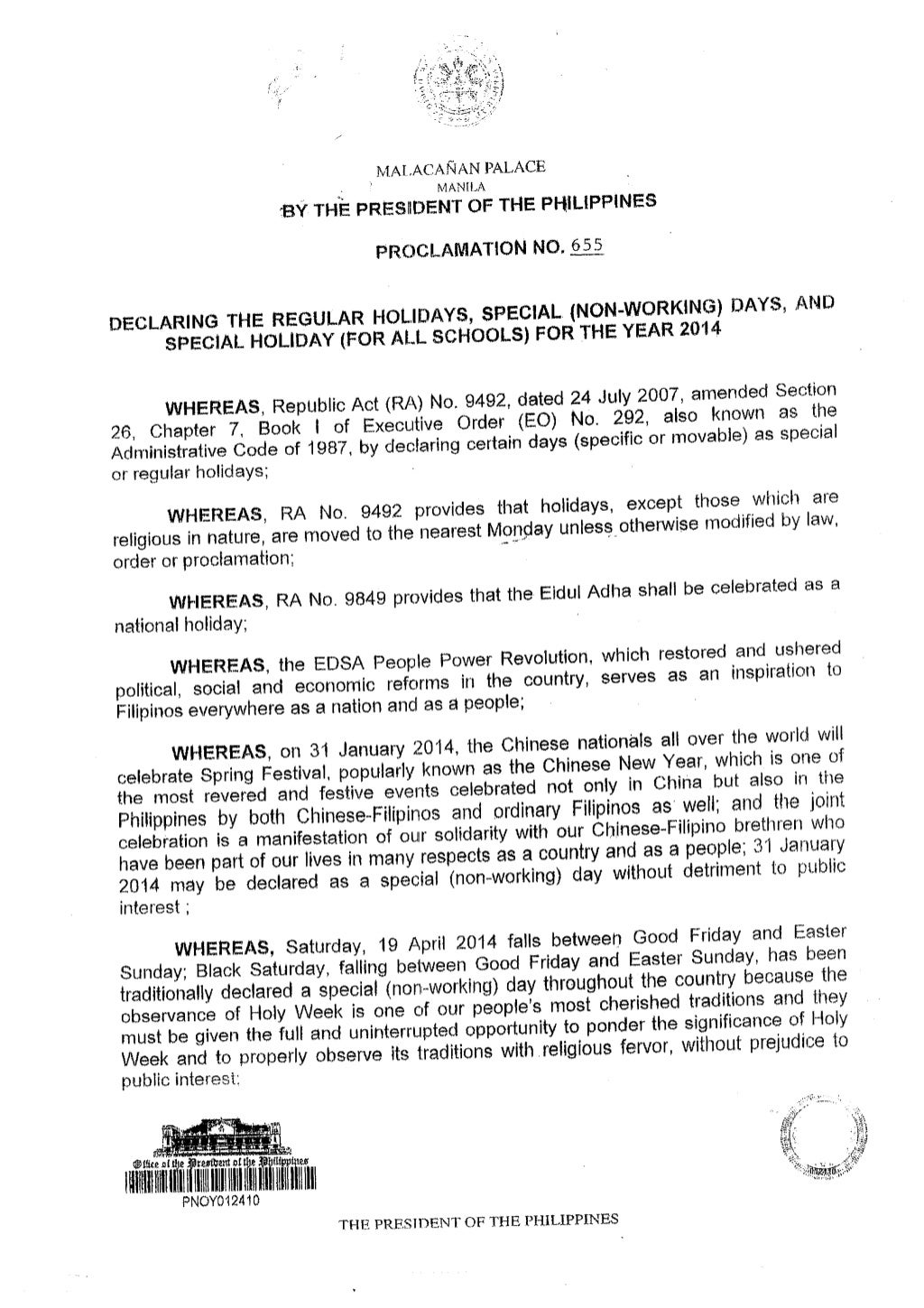 Proclamation On The 2014 Regular Holidays Special Non Working Holi proclamation-on-the-2014-regular-holidays-special-non-working-holi