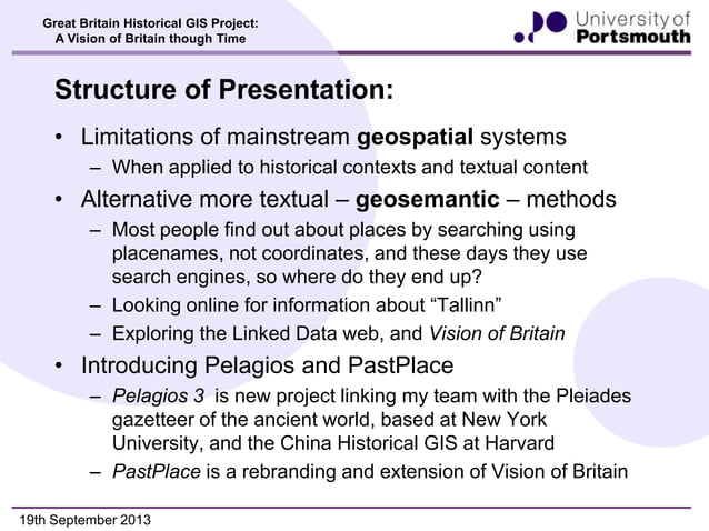 Linking Spaces with Places: Examples from the PastPlace Project | PPTX ...