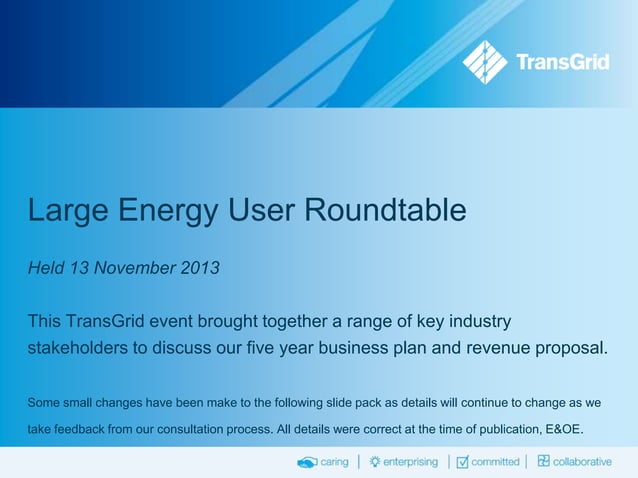 TransGrid large energy users roundtable | PPTX | Business Expos ...