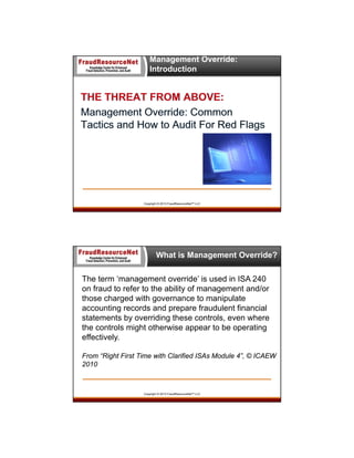 Management Override: Common Tactics and How to Audit For Red Flags | PDF