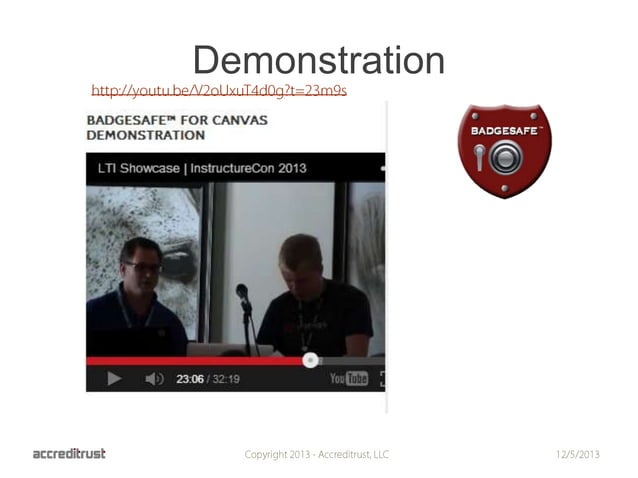 Accreditrust: Issue Digital Credentails with BadgesSafe for Canvas | NERCOMP 2013 | PPT