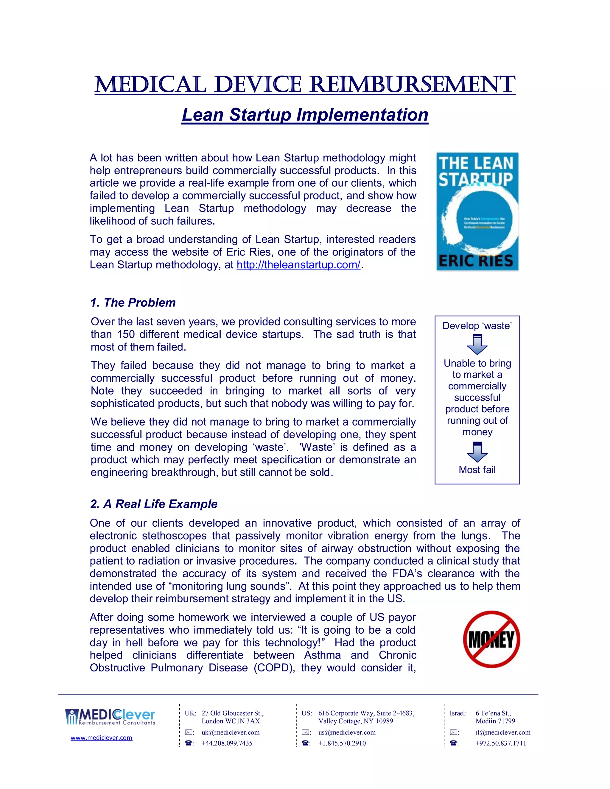 Medical Device Reimbursement - Lean Startup Methodology | PDF