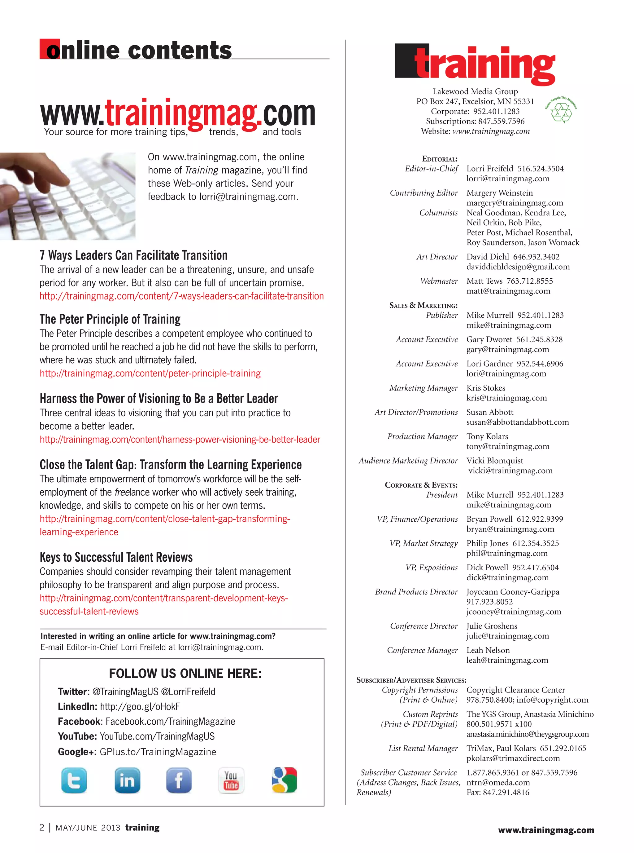 Trainingmag 2013/5-6 EMERGING TRAINING LEADERS | PDF