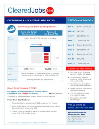 2013 ClearedJobs.Net pricing schedule | PDF
