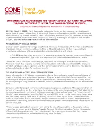 2013 cone communications green gap trend tracker press release and fact sheet | PDF
